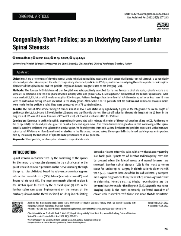(PDF) Congenitally Short Pedicles; as an Underlying Cause of Lumbar ...