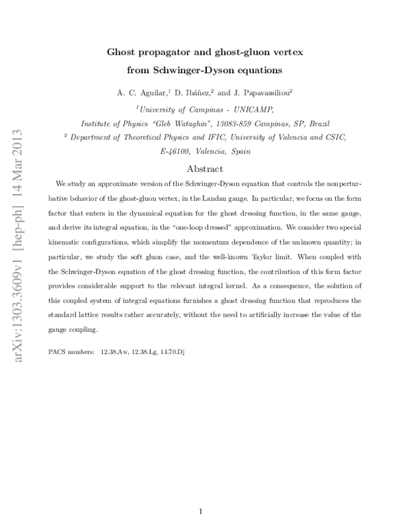 (PDF) Ghost propagator and ghost-gluon vertex from Schwinger-Dyson ...