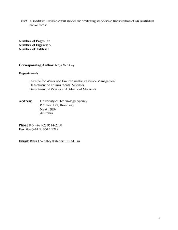 (PDF) A modified Jarvis-Stewart model for predicting stand-scale ...