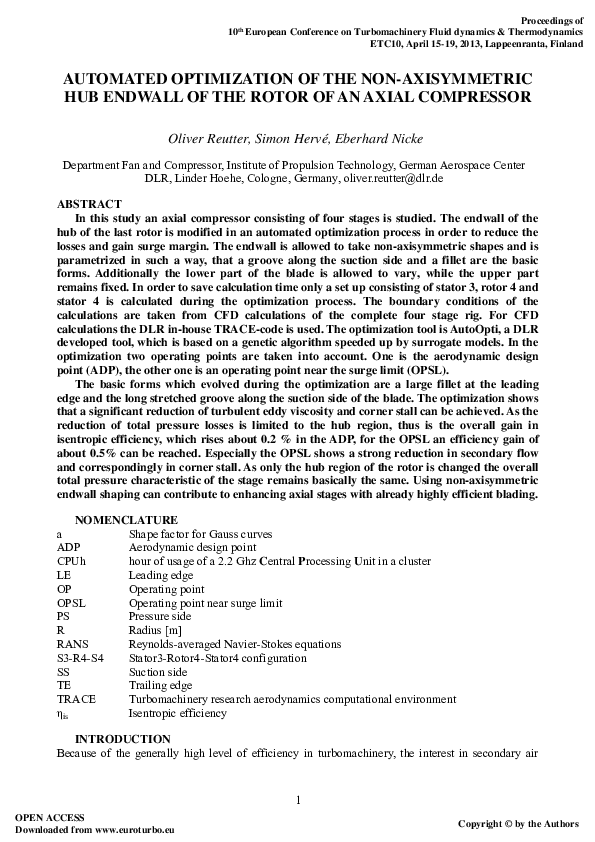 (PDF) Automated Optimization of the Non-Axisymmetric Hub Endwall of the Rotor of an Axial Compressor