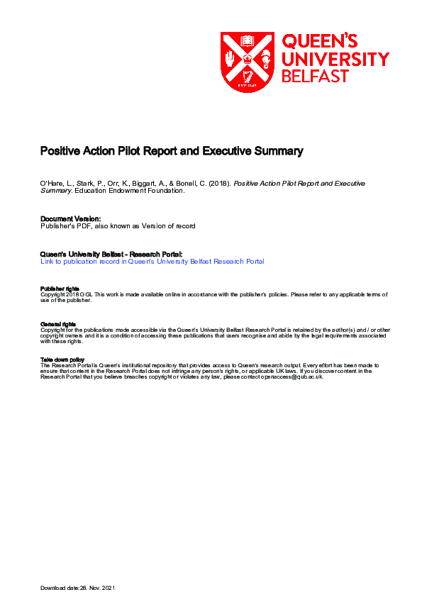 (PDF) Positive Action Pilot Report and Executive Summary