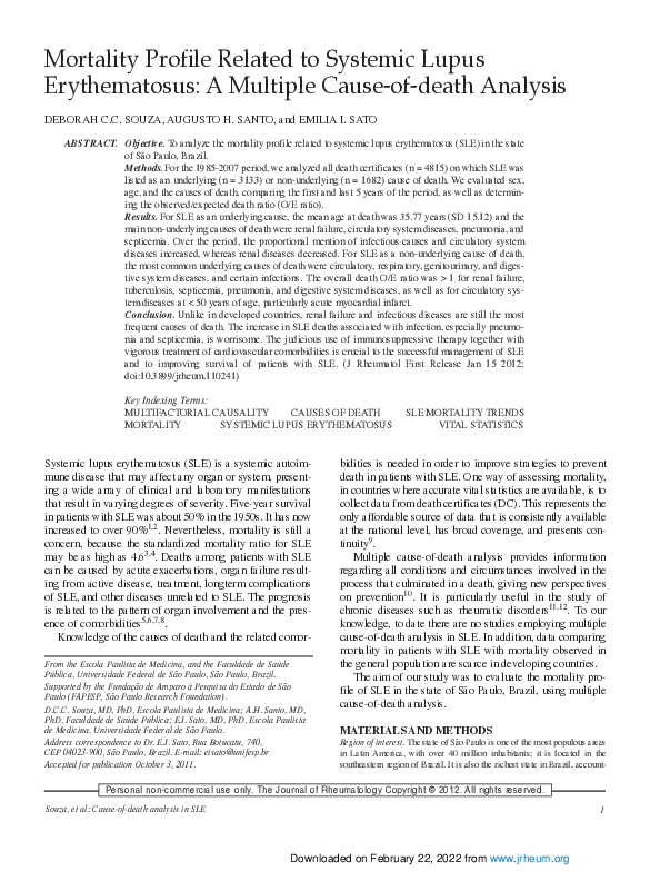 (PDF) Mortality Profile Related to Systemic Lupus Erythematosus: A Multiple Cause-of-death Analysis