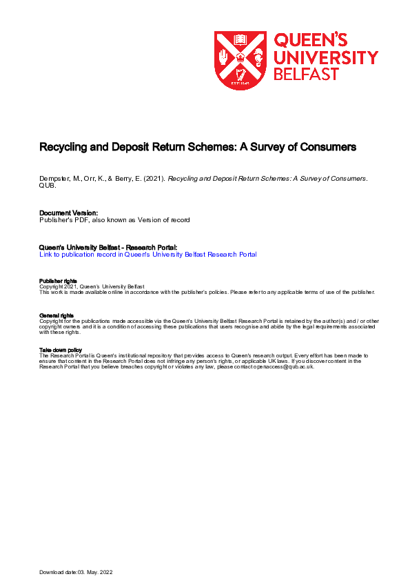 (PDF) Recycling and Deposit Return Schemes: A Survey of Consumers