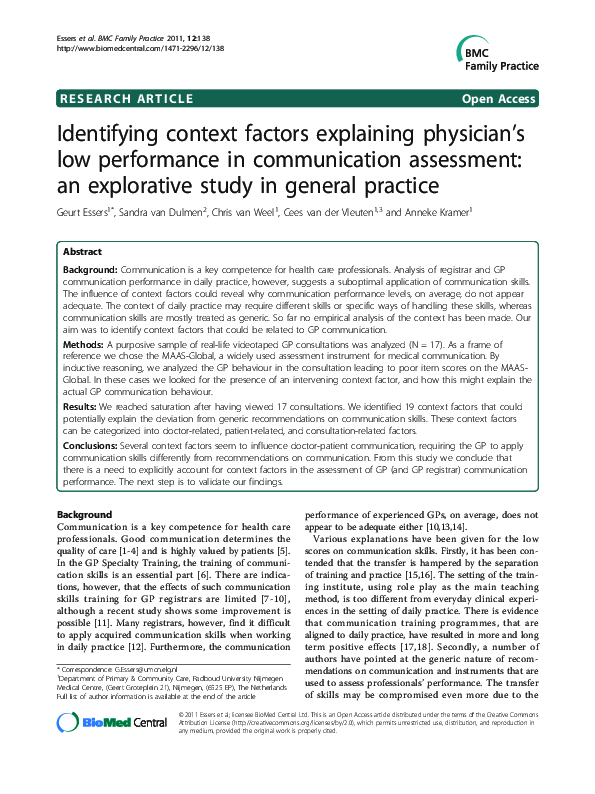 (PDF) Identifying context factors explaining physician's low ...
