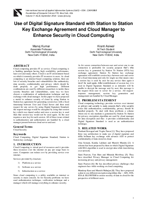 (PDF) Use of Digital Signature Standard with Station to Station Key ...