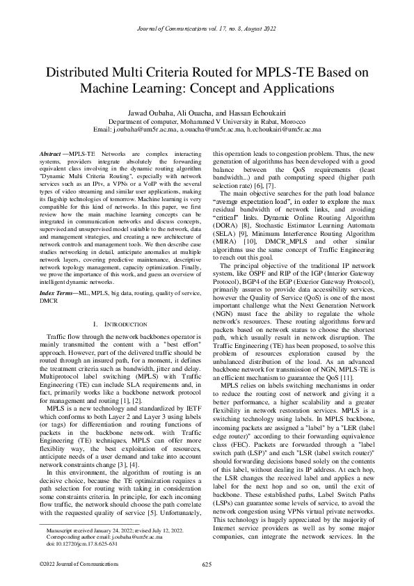 Pdf Distributed Multi Criteria Routed For Mpls Te Based On Machine Learning Concept And