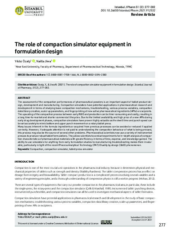 (PDF) The role of compaction simulator equipment in formulation design