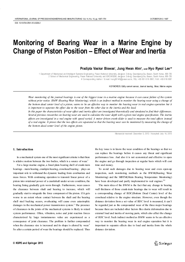 (PDF) Monitoring of bearing wear in a marine engine by change of piston ...