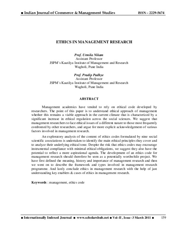 (PDF) ETHICS IN MANAGEMENT RESEARCH