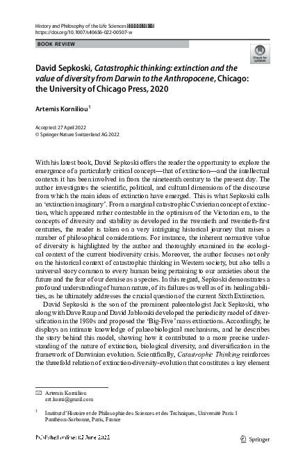 (PDF) David Sepkoski, Catastrophic thinking: extinction and the value ...