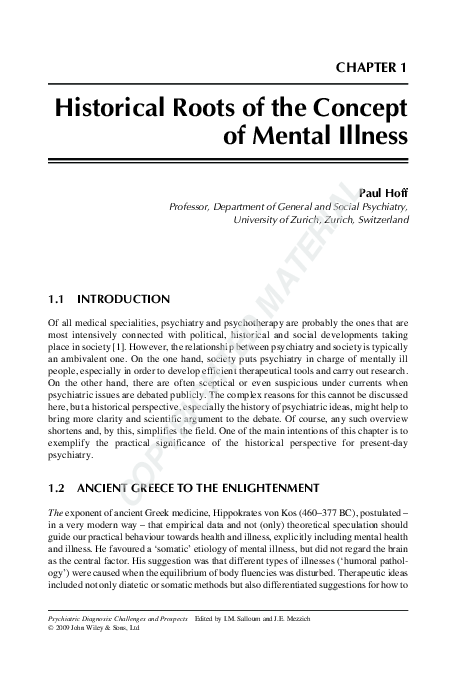 (PDF) Historical Roots of the Concept of Mental Illness | Paul Hoff ...