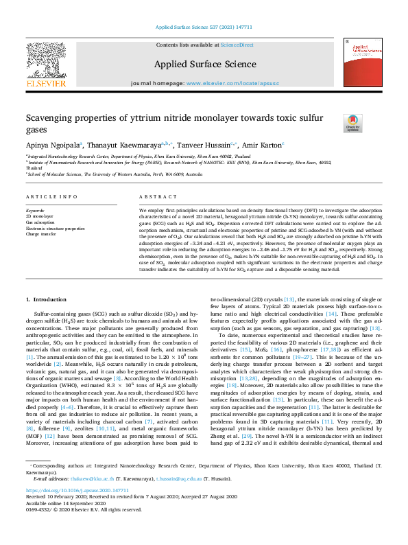 (PDF) Scavenging properties of yttrium nitride monolayer towards toxic ...