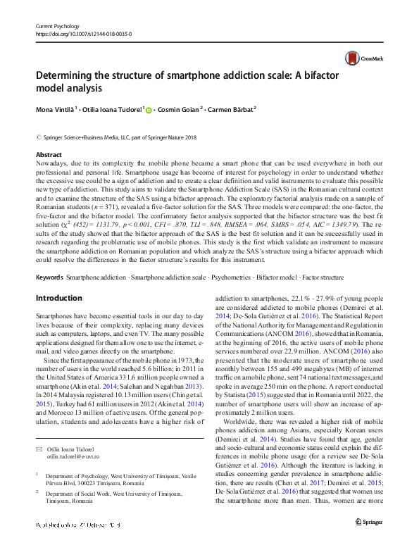 (PDF) Determining the structure of smartphone addiction scale: A ...