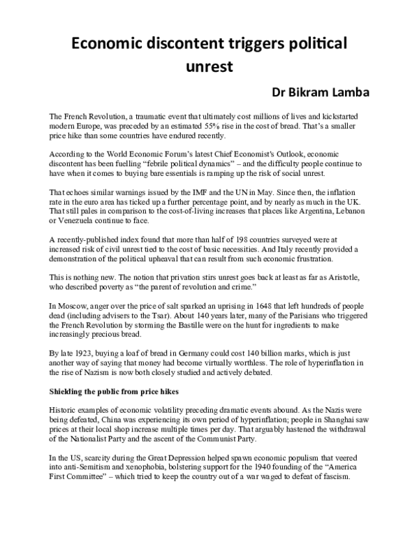 (DOC) Economic discontent triggers political unrest | Bikram Lamba ...