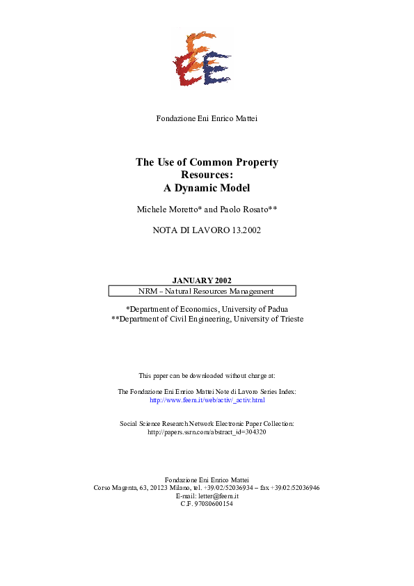 (PDF) The Use of Common Property Resources: A Dynamic Model