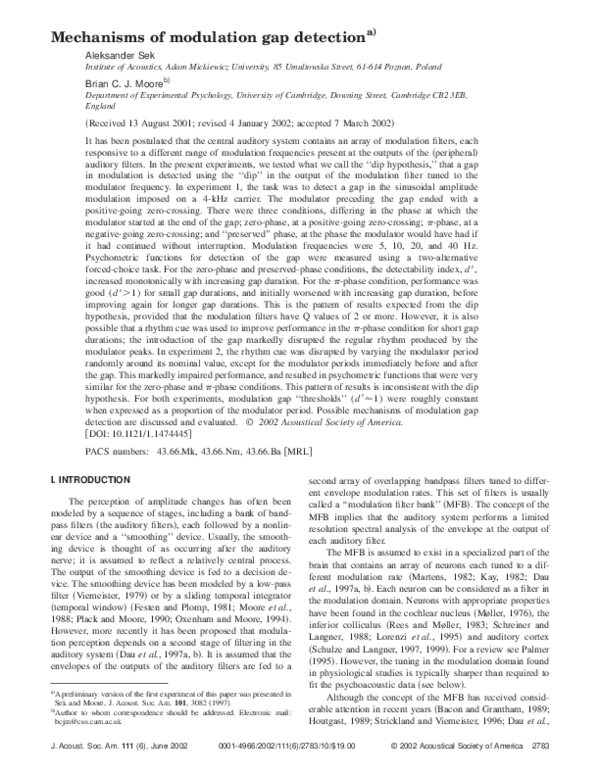 (PDF) Mechanisms of modulation gap detection