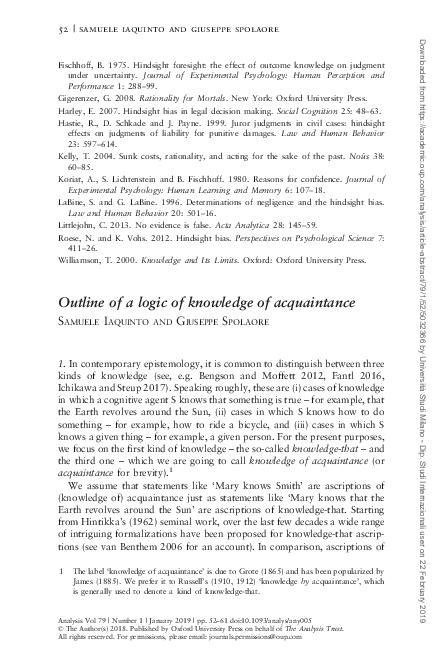(PDF) [Analysis] Outline of a logic of knowledge of acquaintance