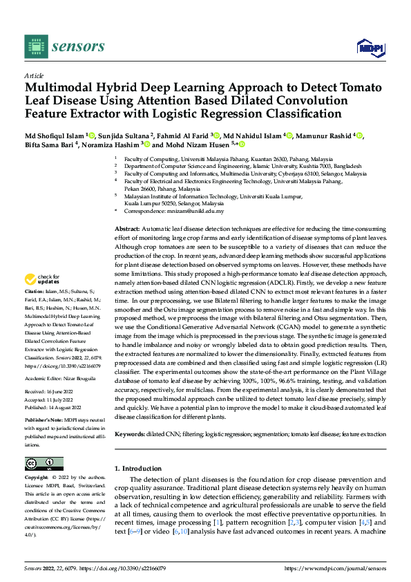 Pdf Multimodal Hybrid Deep Learning Approach To Detect Tomato Leaf