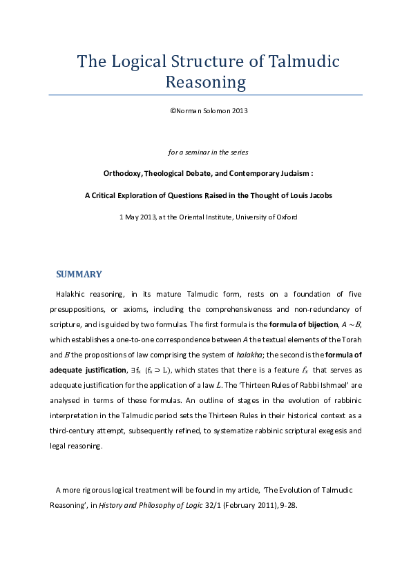 (PDF) The Logical Structure of Talmudic Reasoning