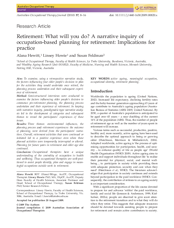(PDF) Retirement: What will you do? A narrative inquiry of occupation ...