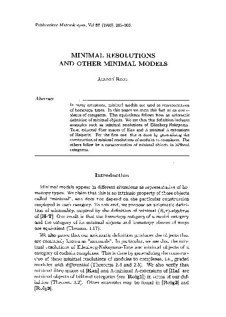 (PDF) Minimal resolutions and other minimal models