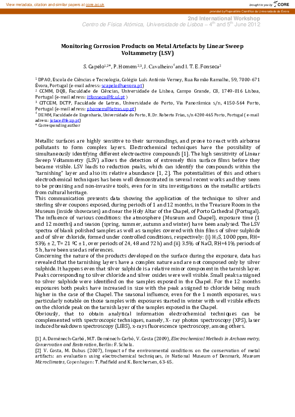 (PDF) Monitoring Corrosion Products on Metal Artefacts by Linear Sweep ...