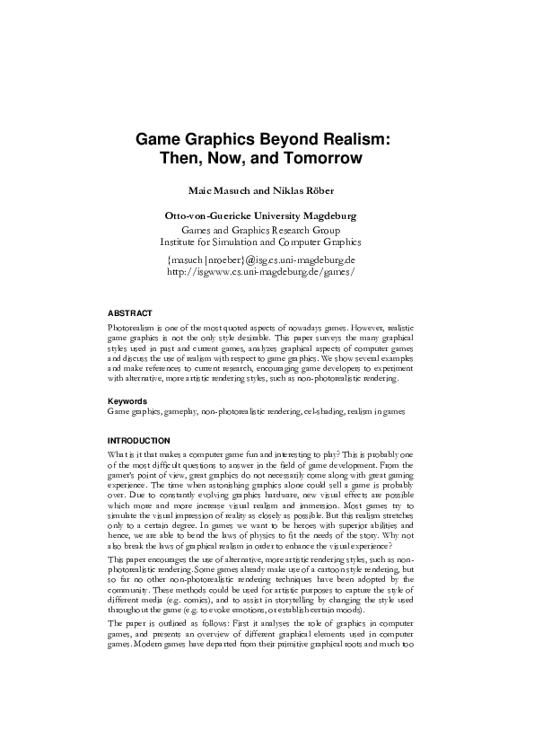 (PDF) Game graphics beyond realism: Then, now and tomorrow