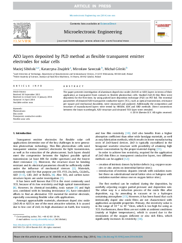 (PDF) AZO layers deposited by PLD method as flexible transparent ...
