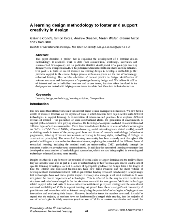 (PDF) A learning design methodology to foster and support creativity in ...