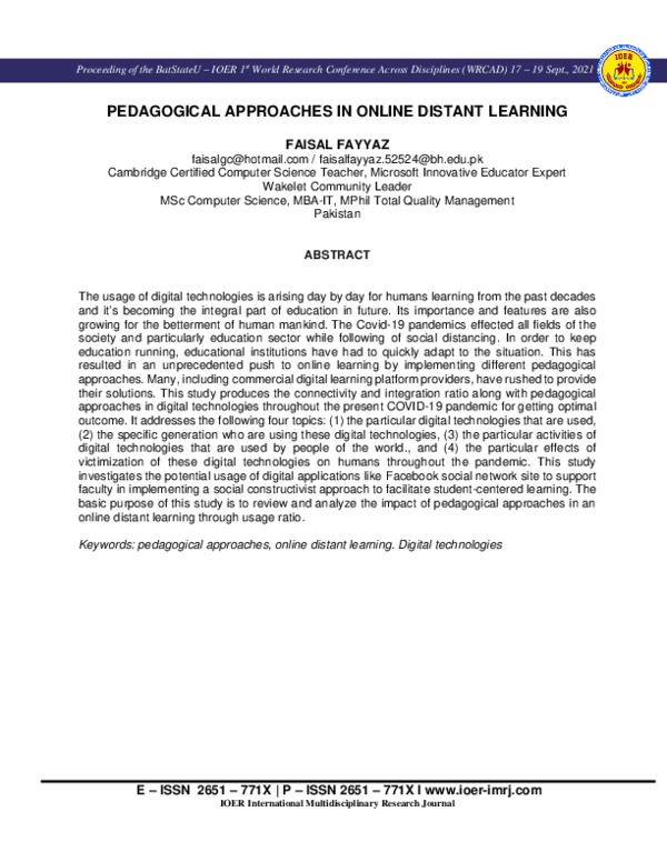 (PDF) Pedagogical Approaches in Online Distant Learning