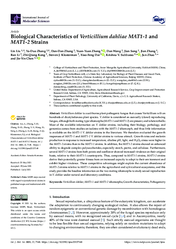 (PDF) Biological Characteristics of Verticillium dahliae MAT1-1 and ...