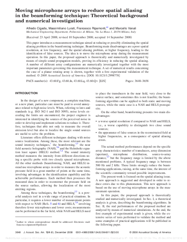 Pdf Moving Microphone Arrays To Reduce Spatial Aliasing In The
