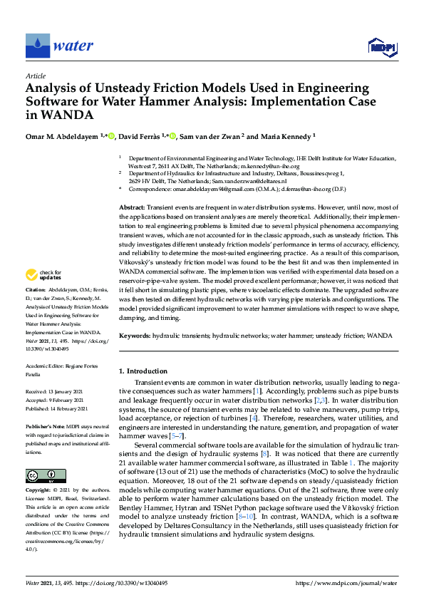 Pdf Analysis Of Unsteady Friction Models Used In Engineering Software