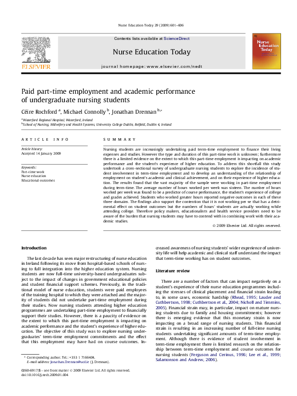(PDF) Paid part-time employment and academic performance of ...