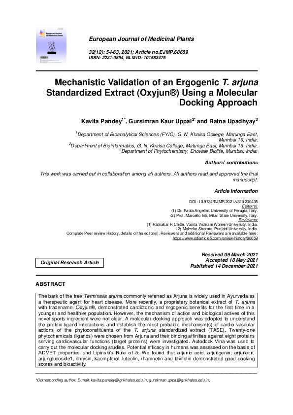 (PDF) Mechanistic Validation of an Ergogenic T. arjuna Standardized ...