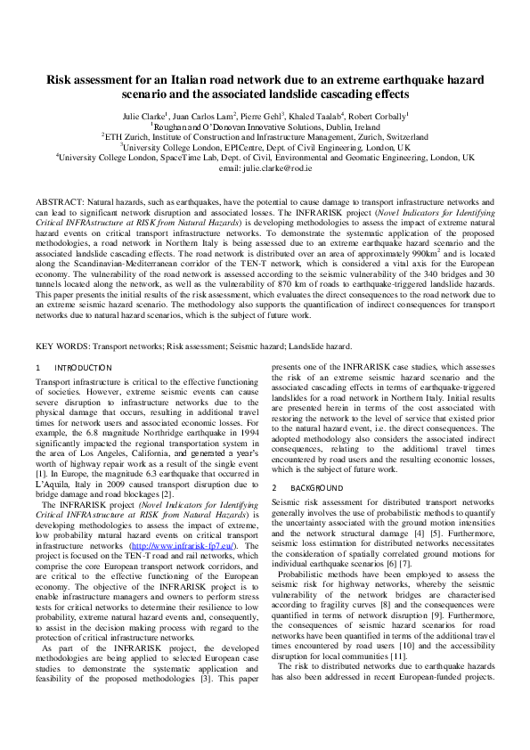 (PDF) Risk assessment for an Italian road network due to an extreme ...