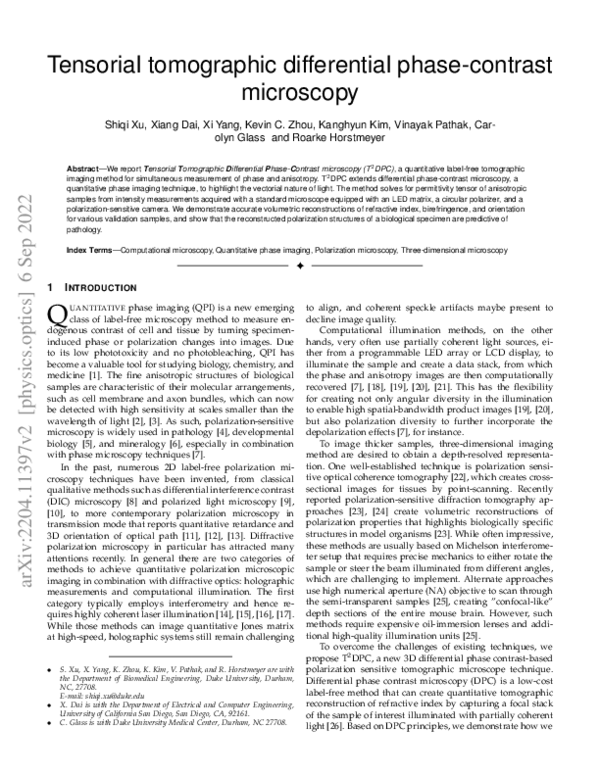 (PDF) Tensorial tomographic differential phase-contrast microscopy