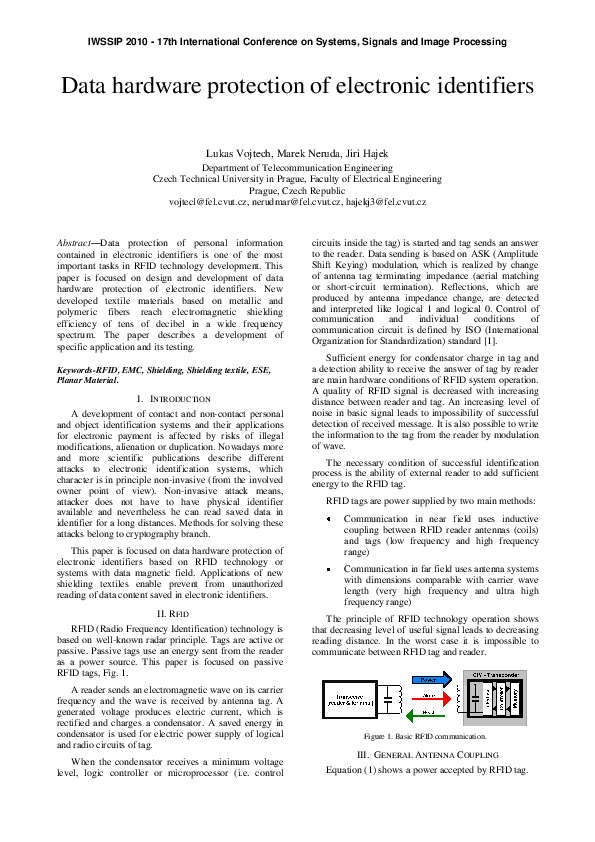 (PDF) Data hardware protection of electronic identifiers