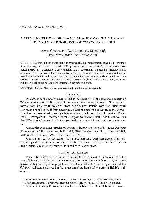 (PDF) CAROTENOIDS FROM GREEN-ALGAE AND CYANOBACTERIA AS PHYCO- AND ...