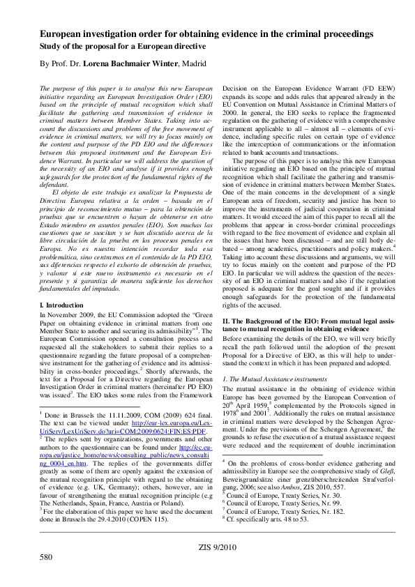 (PDF) European investigation order for obtaining evidence in the ...