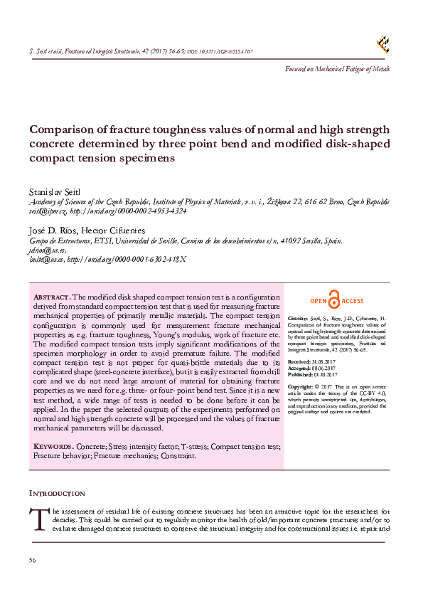 Pdf Comparison Of Fracture Toughness Values Of Normal And High Strength Concrete Determined By