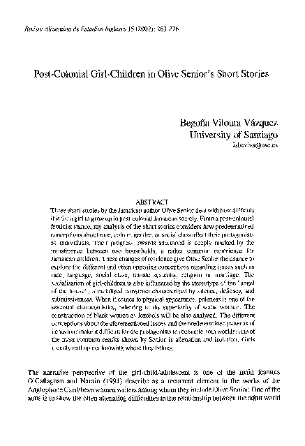 (PDF) Post-colonial girl-children in Olive Senior's short stories