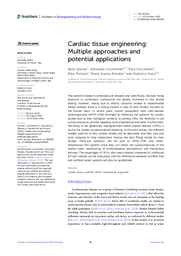 (PDF) Cardiac tissue engineering: Multiple approaches and potential applications