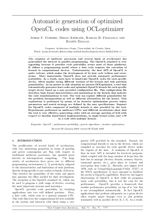 (PDF) Automatic Generation of Optimized OpenCL Codes Using OCLoptimizer | Diego Andrade ...