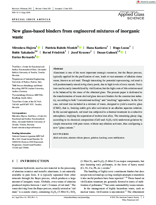 (PDF) New glass‐based binders from engineered mixtures of inorganic waste