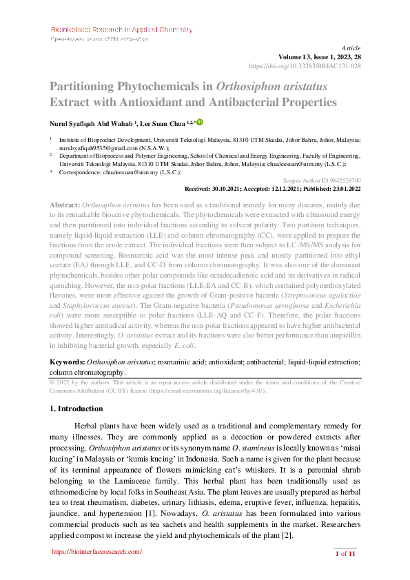 (PDF) Partitioning Phytochemicals in Orthosiphon aristatus Extract with ...