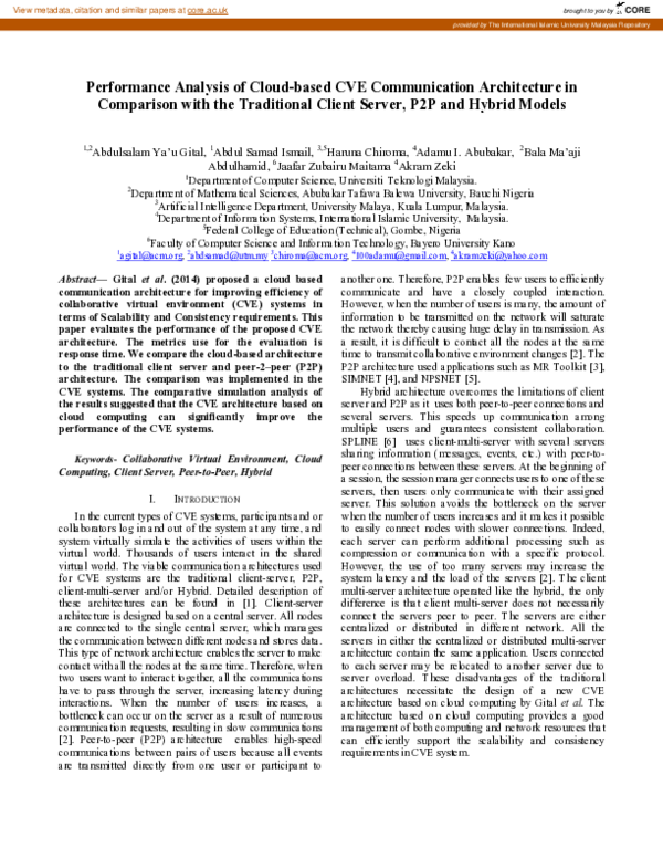 (PDF) Performance analysis of cloud-based CVE communication architecture in comparison with the ...