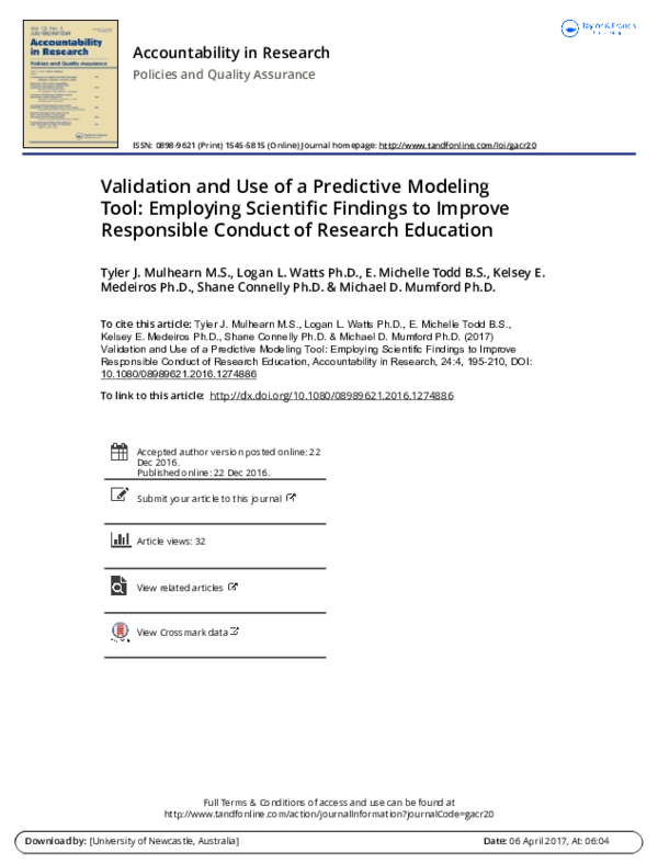 (PDF) Validation and Use of a Predictive Modeling Tool: Employing Scientific Findings to Improve ...