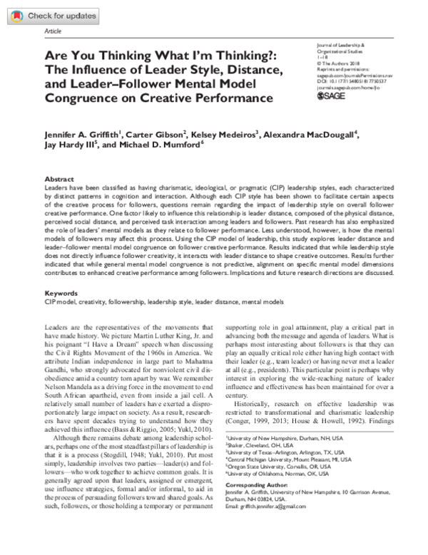 (PDF) Are You Thinking What I’m Thinking?: The Influence of Leader Style, Distance, and Leader ...