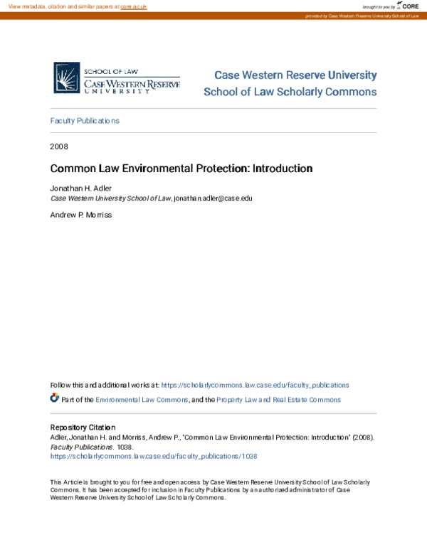 (PDF) Common Law Environmental Protection-Introduction | Jonathan Adler ...